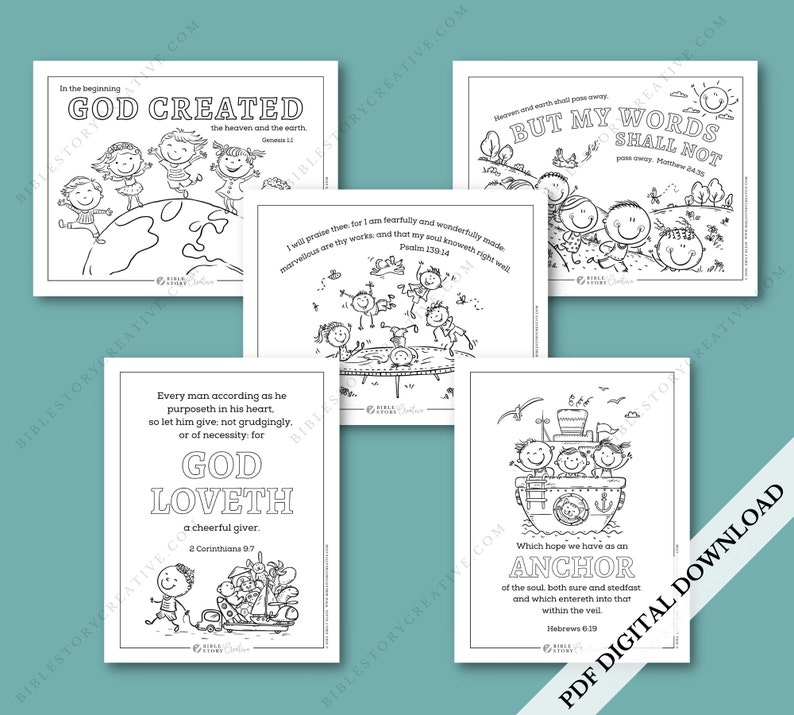 34 Bible Verse Coloring Pages for Kids English KJV Sunday - Etsy