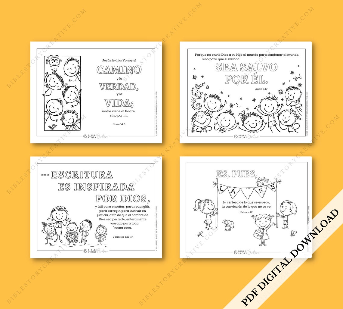 34 Spanish Bible Verse Coloring Pages for Kids (PDF Digital Download ...