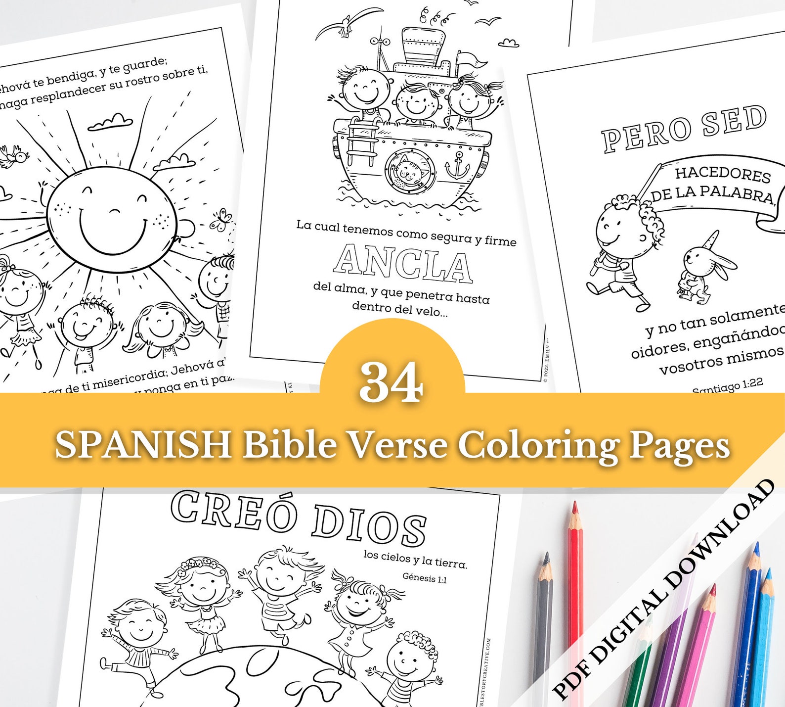 34 Spanish Bible Verse Coloring Pages for Kids (PDF Digital Download ...