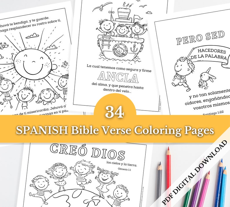 34 Spanish Bible Verse Coloring Pages for Kids (PDF Digital Download ...