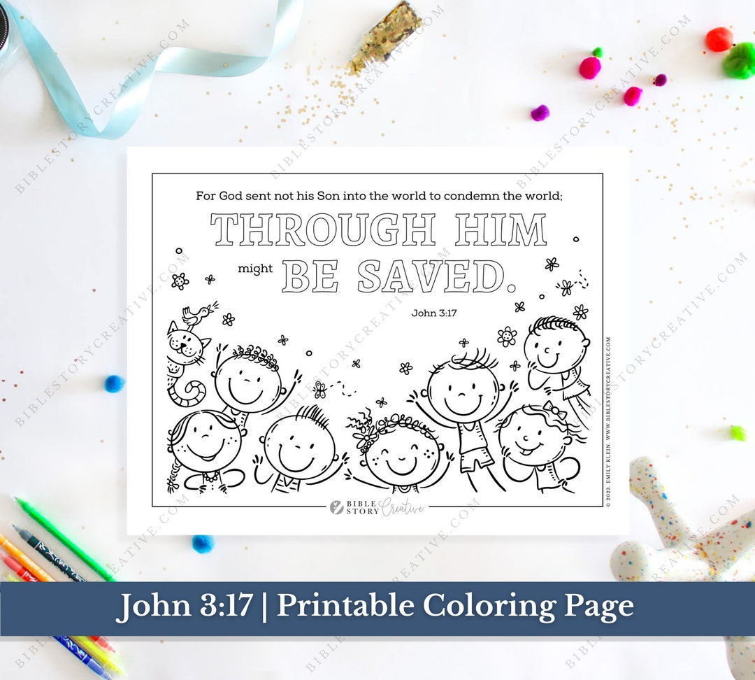 John 3:17 Bible Verse Printable Coloring Page for Kids KJV - Etsy