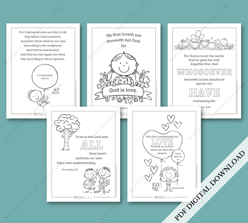 34 Bible Verse Coloring Pages for Kids English KJV Sunday - Etsy