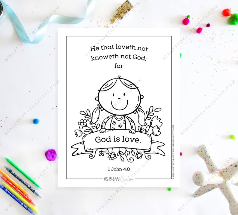 1 John 4:8 | Bible Verse Printable Coloring Page for Kids | KJV Sunday ...