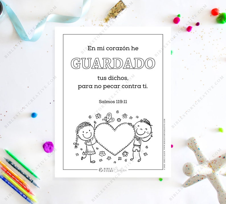 Salmos 119:11 | Spanish Bible Verse Printable Coloring Page for Kids ...