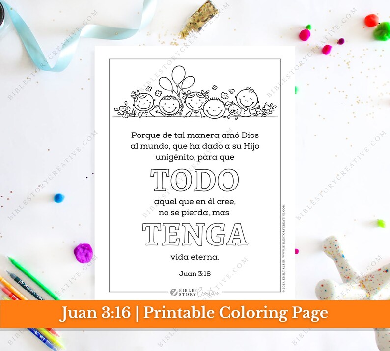 Juan 3:16 | Spanish Bible Verse Printable Coloring Page for Kids | RV ...