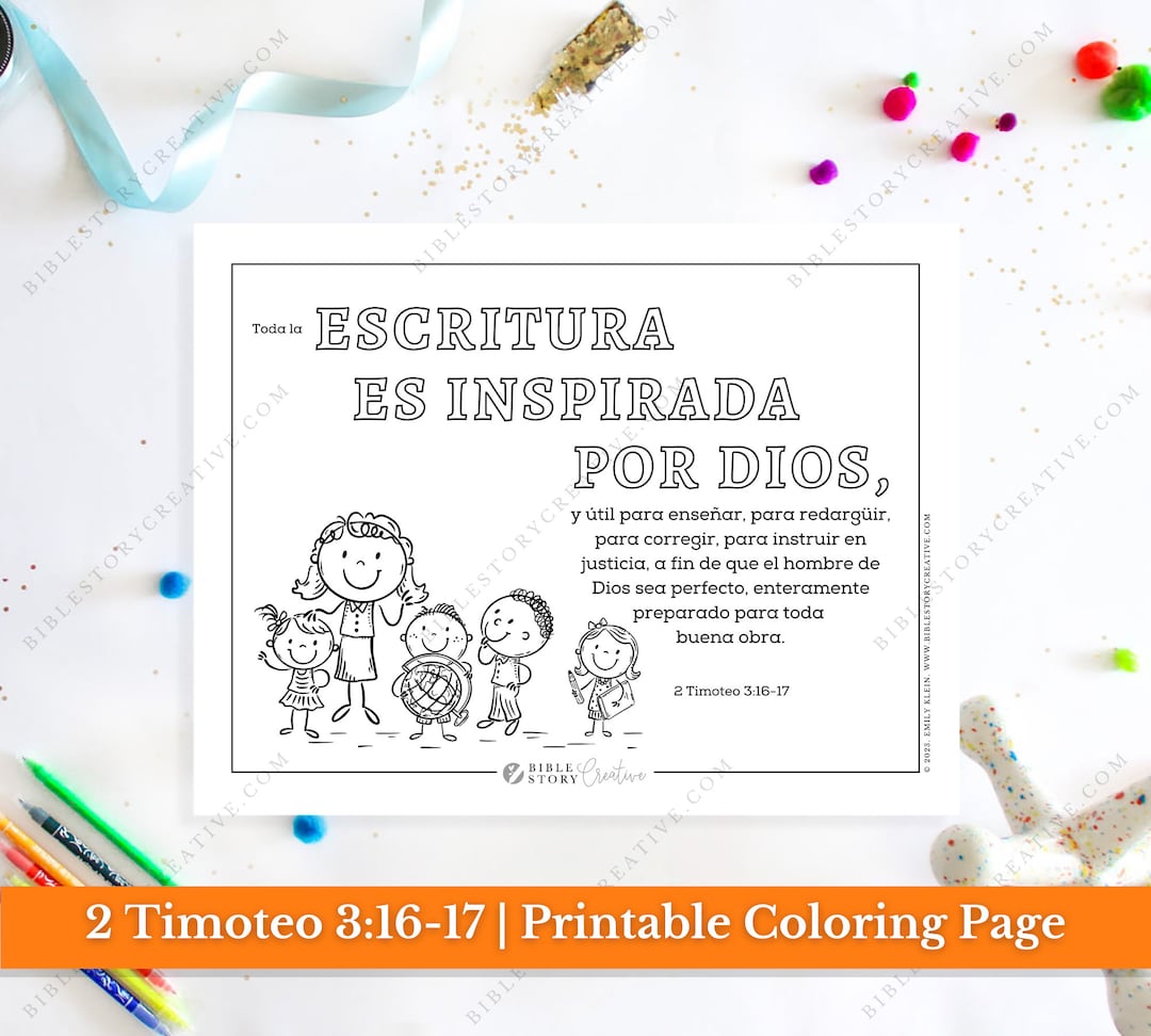 2 Timoteo 3:16-17 | Spanish Bible Verse Printable Coloring Page for Kids | RV 1960 Sunday School ...