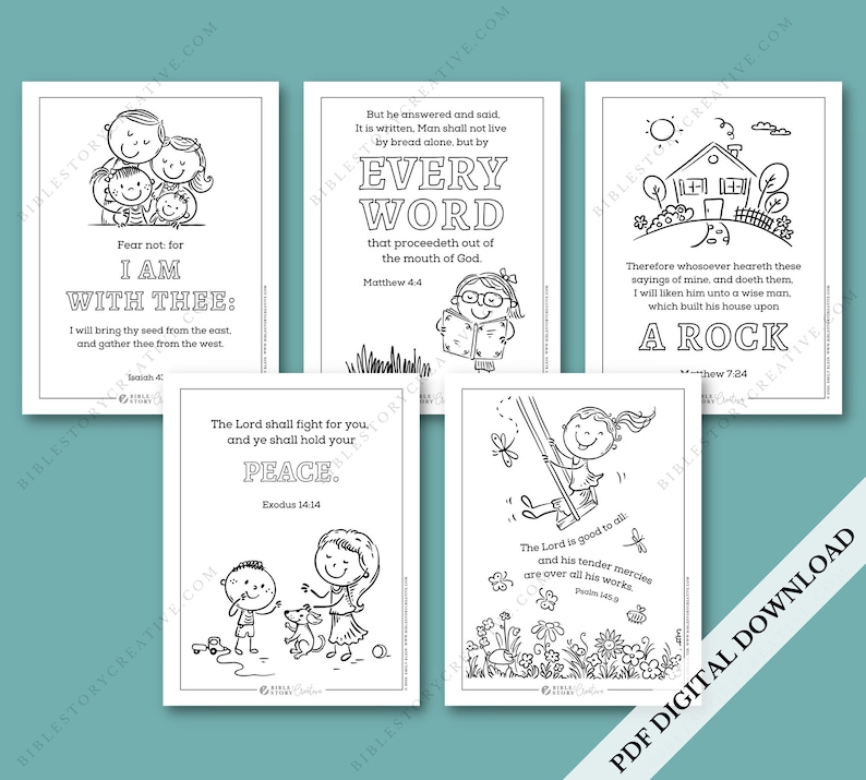 34 Bible Verse Coloring Pages for Kids English KJV Sunday - Etsy