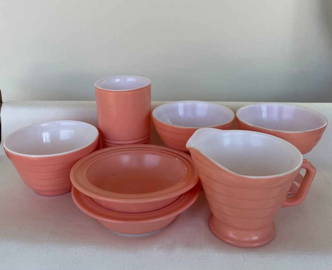 Pink Hazel Atlas Moderntone Dessert Set - Etsy