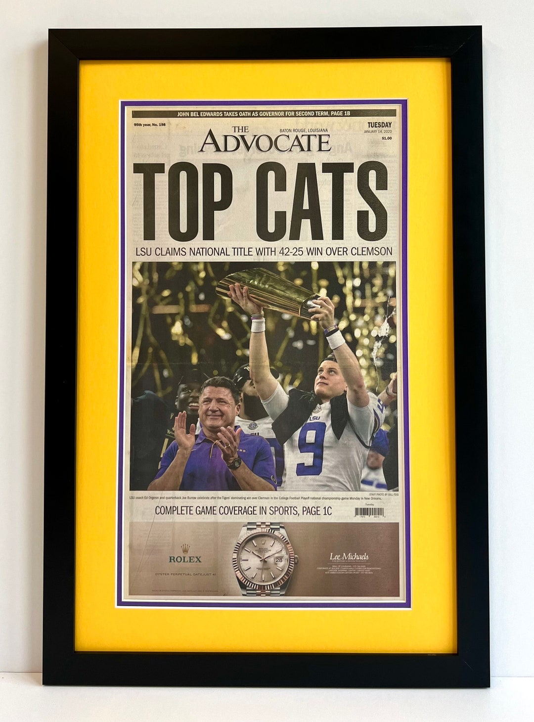 2019-2020 LSU Tigers CFP National Championship Framed REAL Newspaper ...