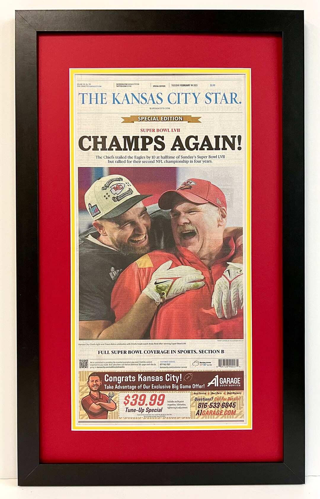 2022-2023 Kansas City Chiefs Super Bowl Framed REAL Newspaper Special ...