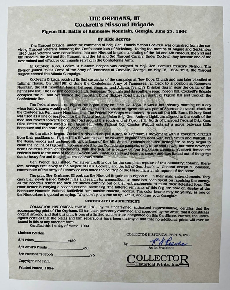 Rick Reeves “the Orphans III” Signed Numbered #112/450 Limited Edition ...