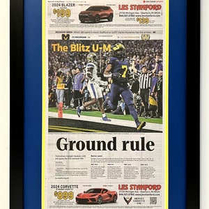 2023-2024 Michigan Wolverines Football Framed REAL Newspaper CFP ...