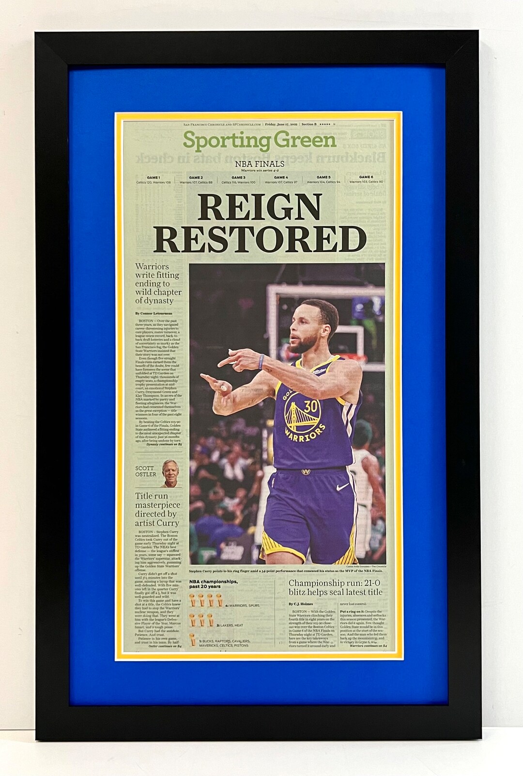 2021-2022 Golden State Warriors NBA Finals Championship REAL Framed ...