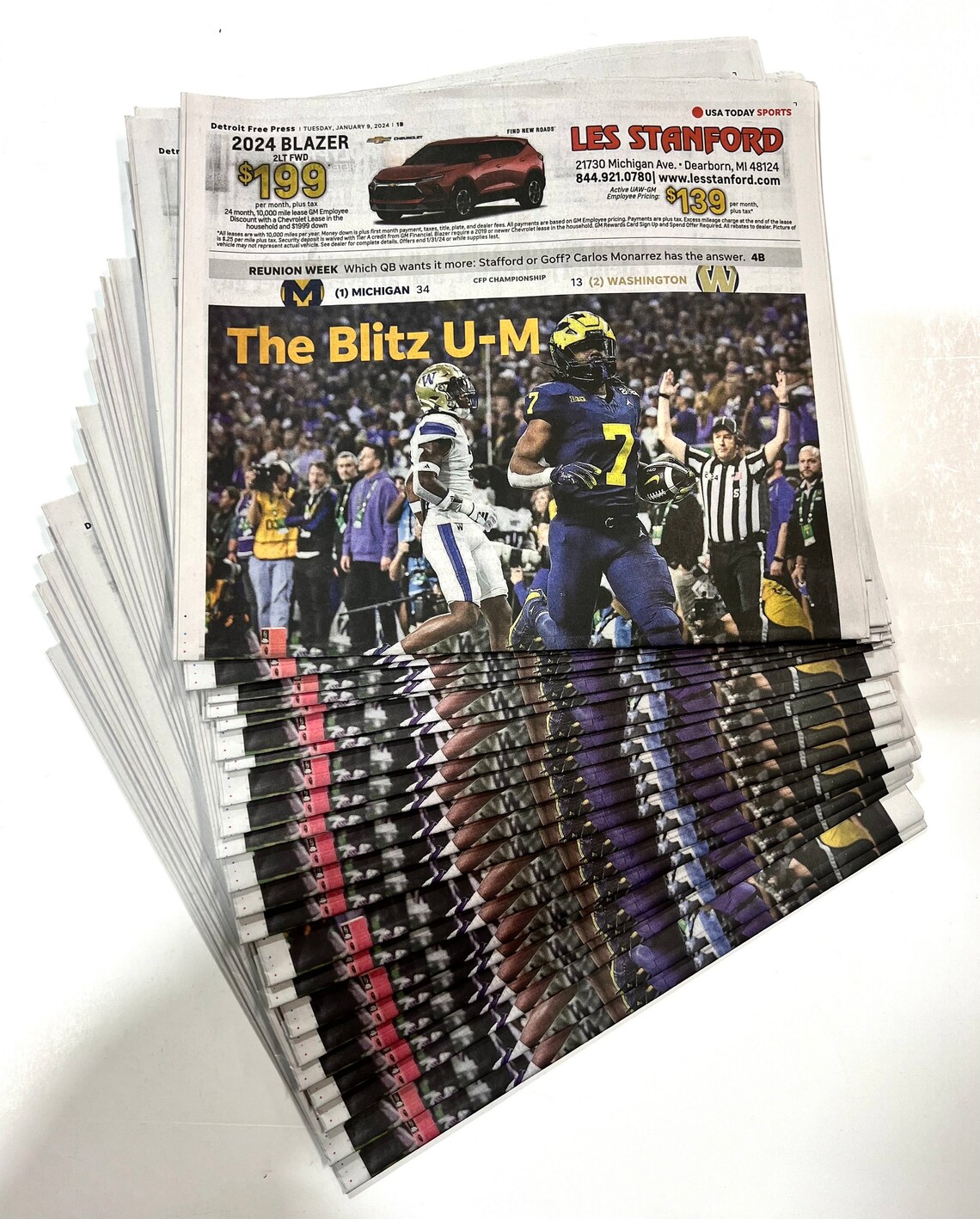 2023-2024 Michigan Wolverines Football Framed REAL Newspaper CFP ...