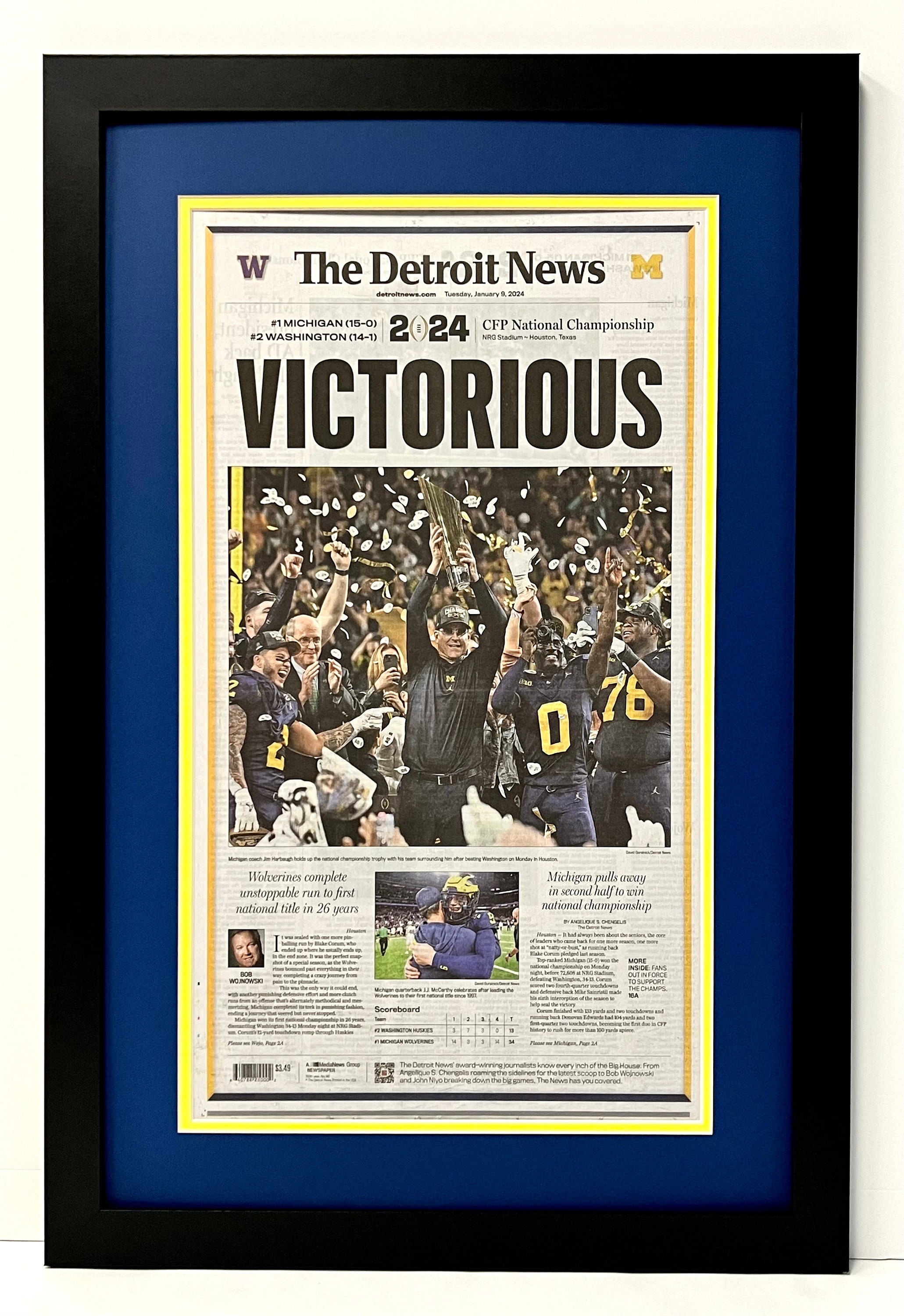 2023-2024 Michigan Wolverines Football Framed REAL Newspaper CFP ...
