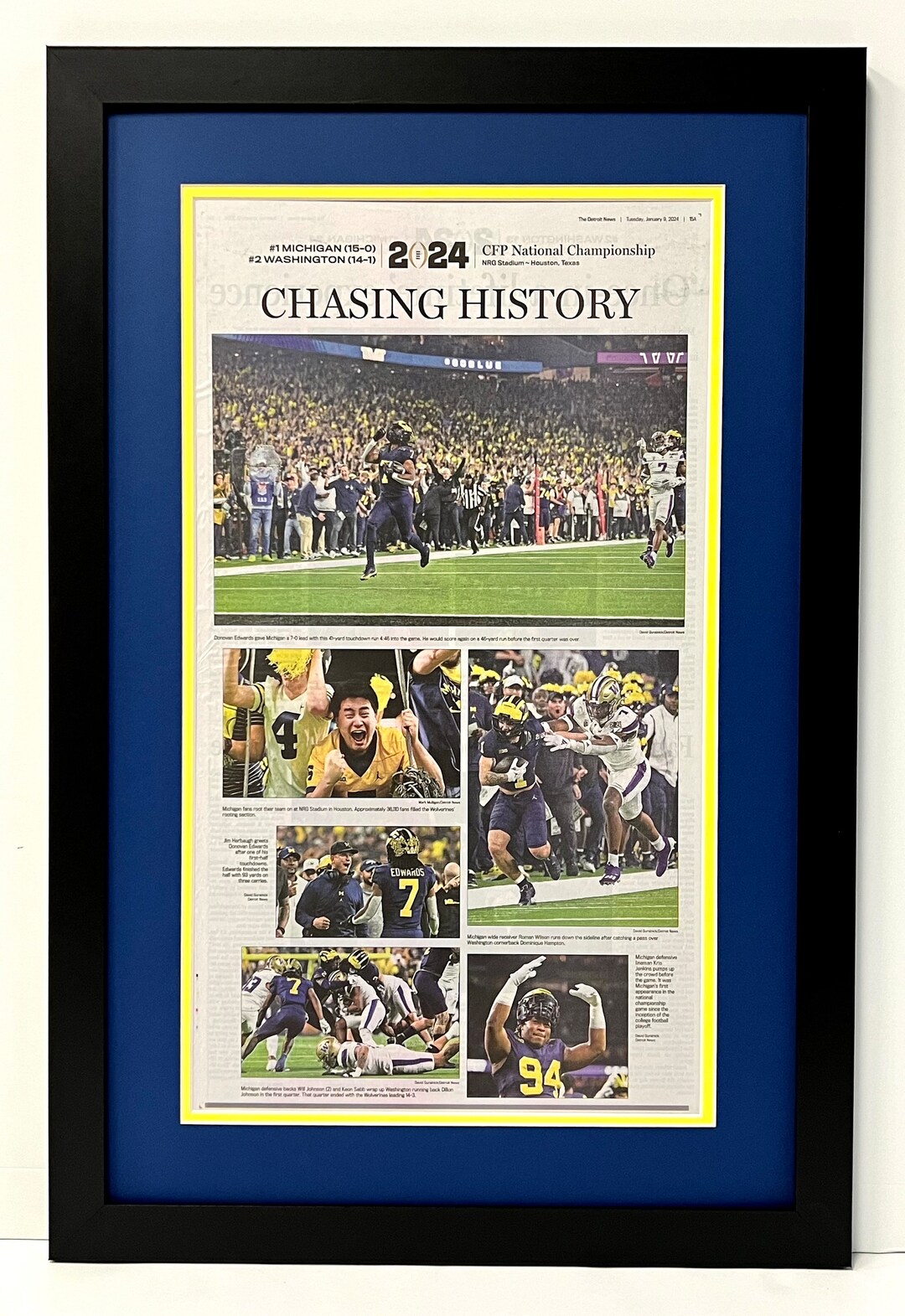 2023-2024 Michigan Wolverines Football Framed REAL Newspaper CFP ...