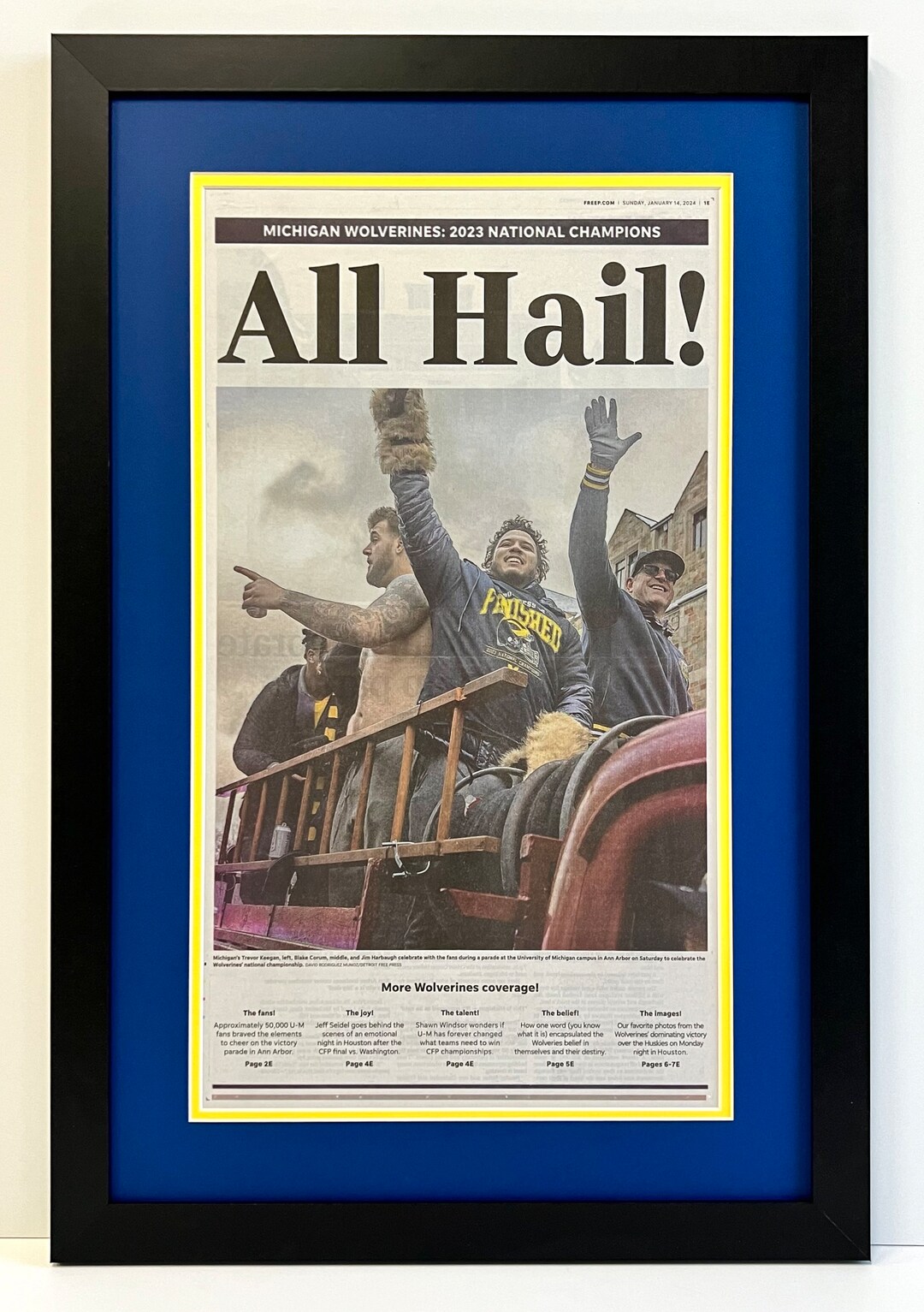2023-2024 Michigan Wolverines Football Framed REAL Newspaper CFP ...