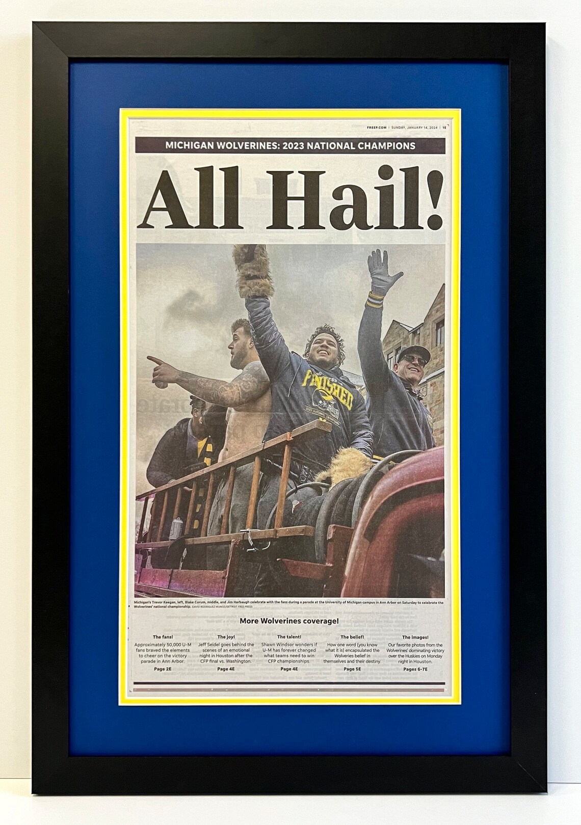 2023-2024 Michigan Wolverines Football Framed REAL Newspaper CFP ...