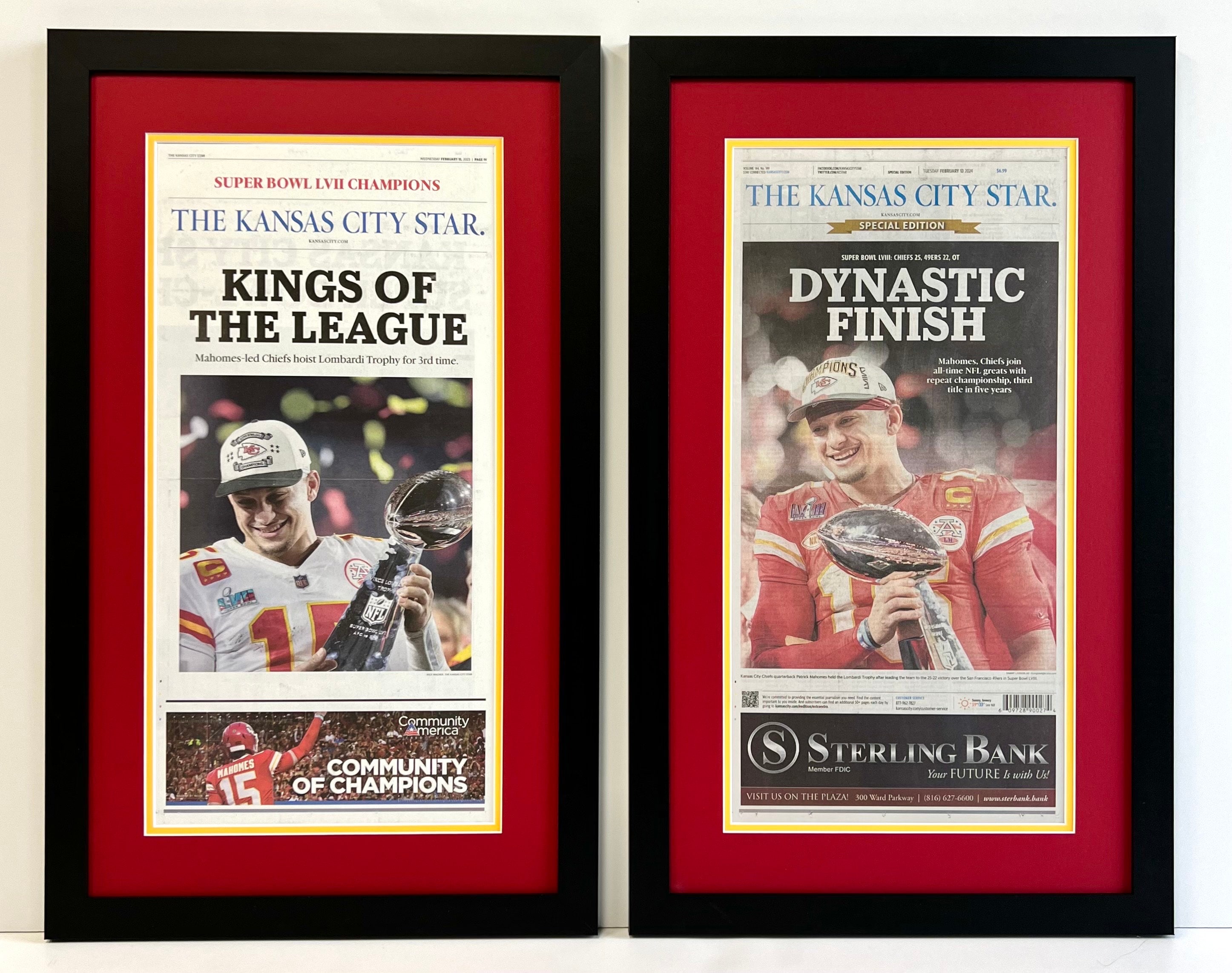 2* 2023 & 2024 Kansas City Chiefs Super Bowl Championship Framed REAL ...