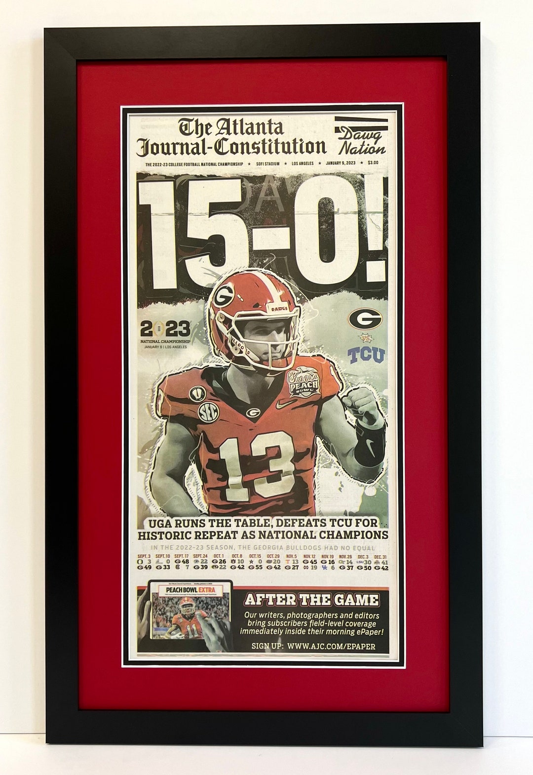2023 UGA Georgia Bulldogs CFP National Championship Framed Real AJC ...