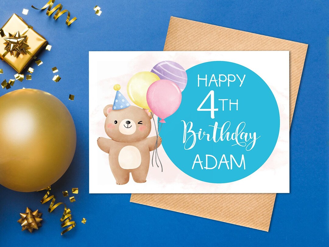 Personalized Birthday Boy Card Printable, Digital Product, Bear With 3 ...
