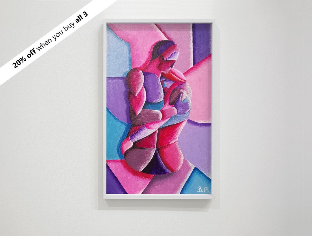 Hugging Lovers Acrylic Painting on Board, Love Couple Original Painting, Wall Art Valentines Day ...