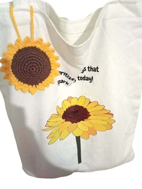 Ukraine Support Sunflower Tote Bag With Crochet Sunflower | Etsy