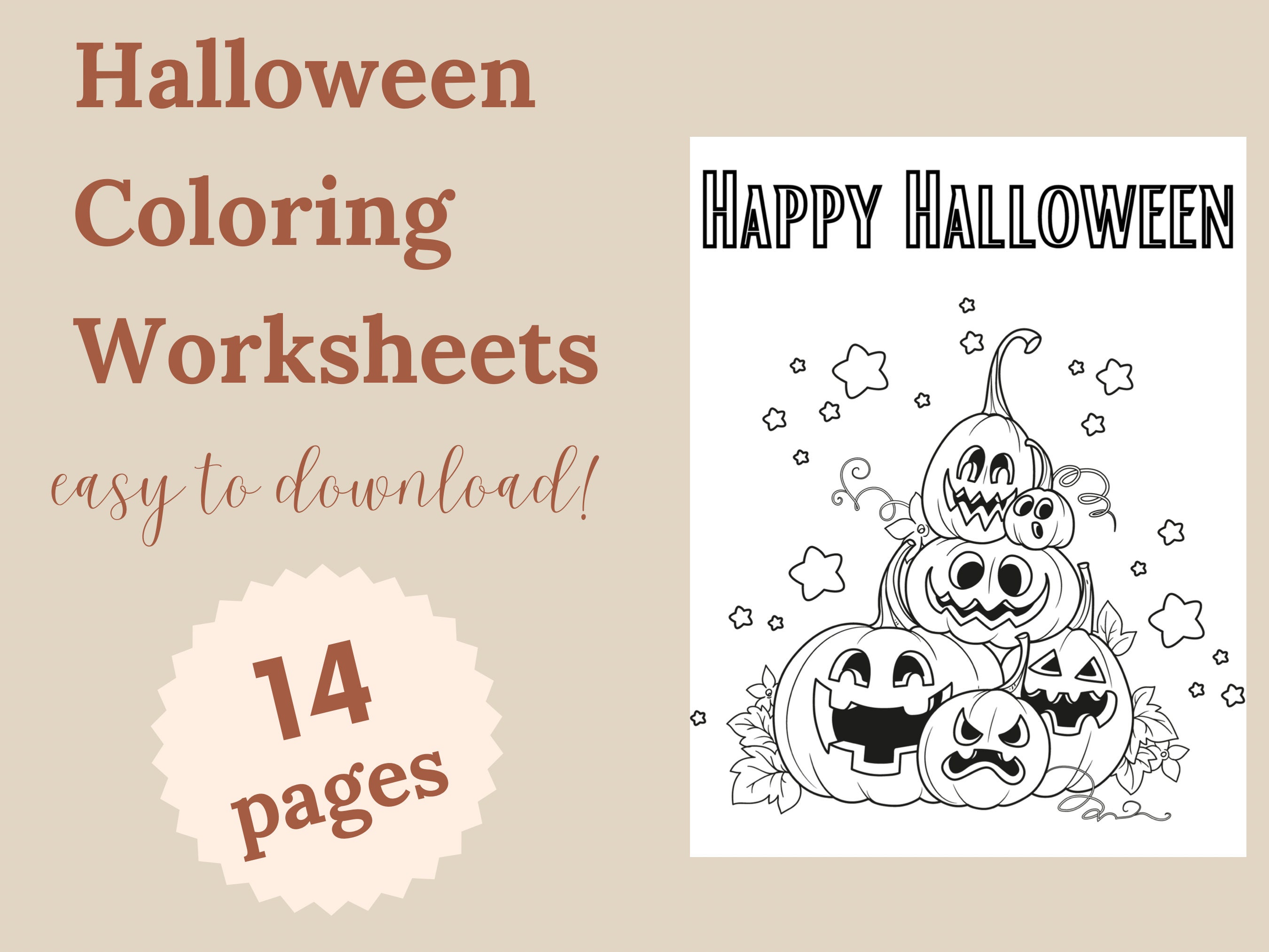 Halloween Coloring Worksheets, Printable Coloring Pages - Etsy