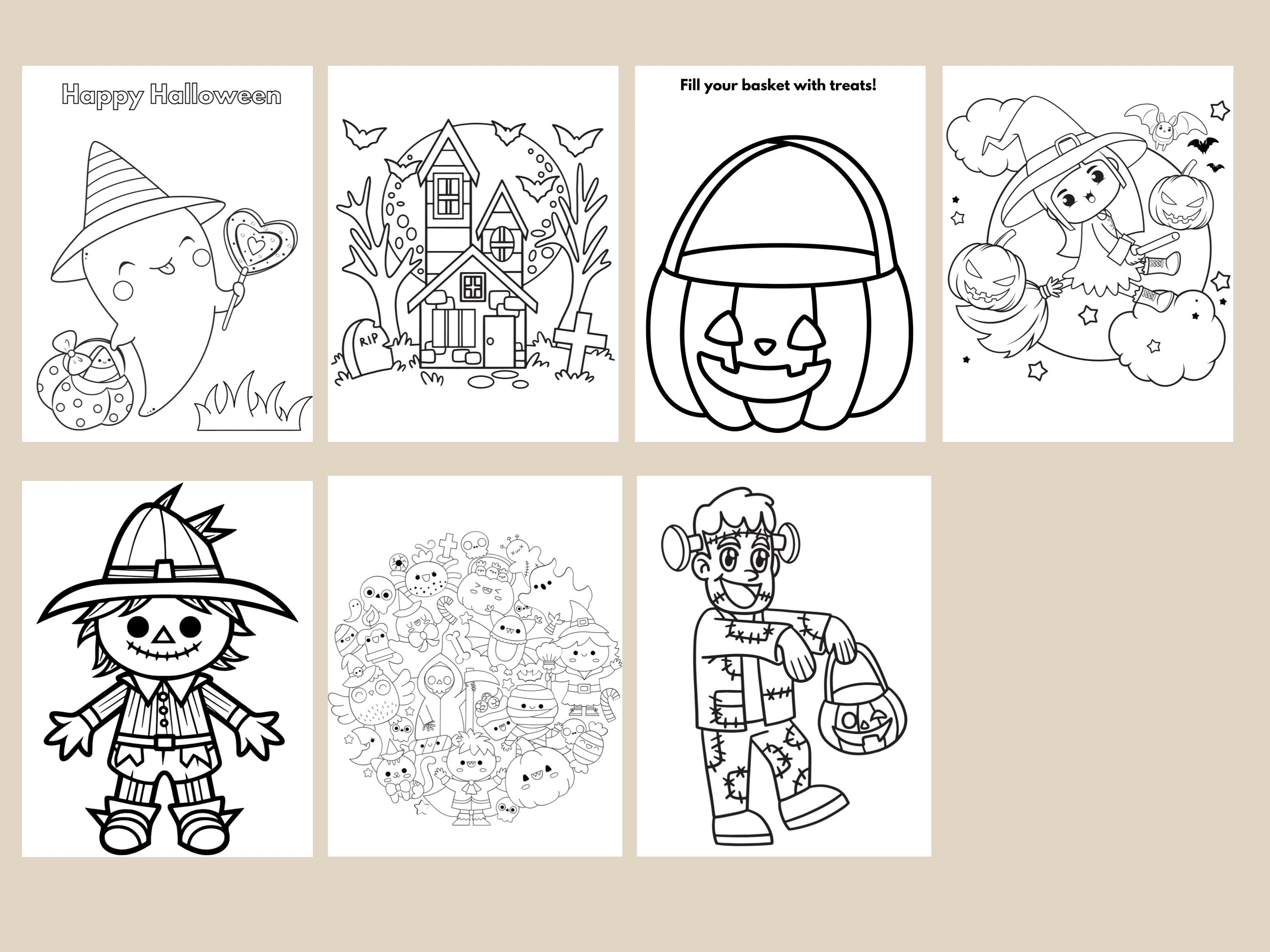 Halloween Coloring Worksheets, Printable Coloring Pages - Etsy