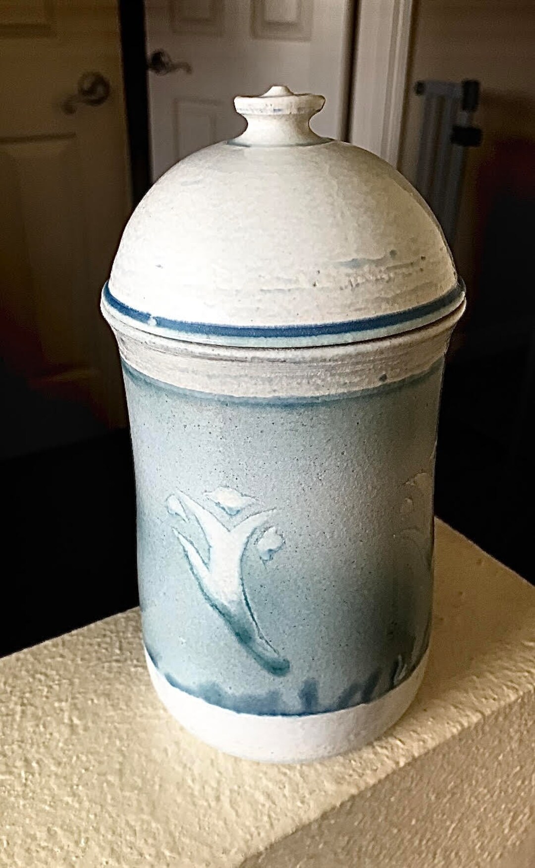 Knob Lidded Creation, Unique Cylinder With a Light Color. Light Blue ...