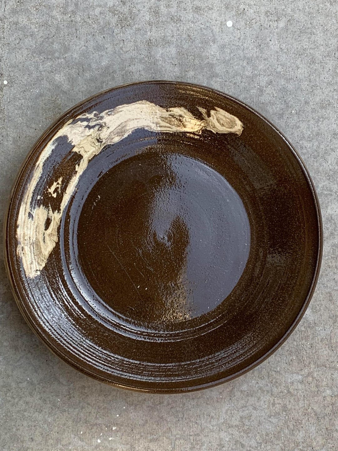Gray Brown Clay Platter. Designed Like a Night Cloud, Shiny Wide Bowl ...