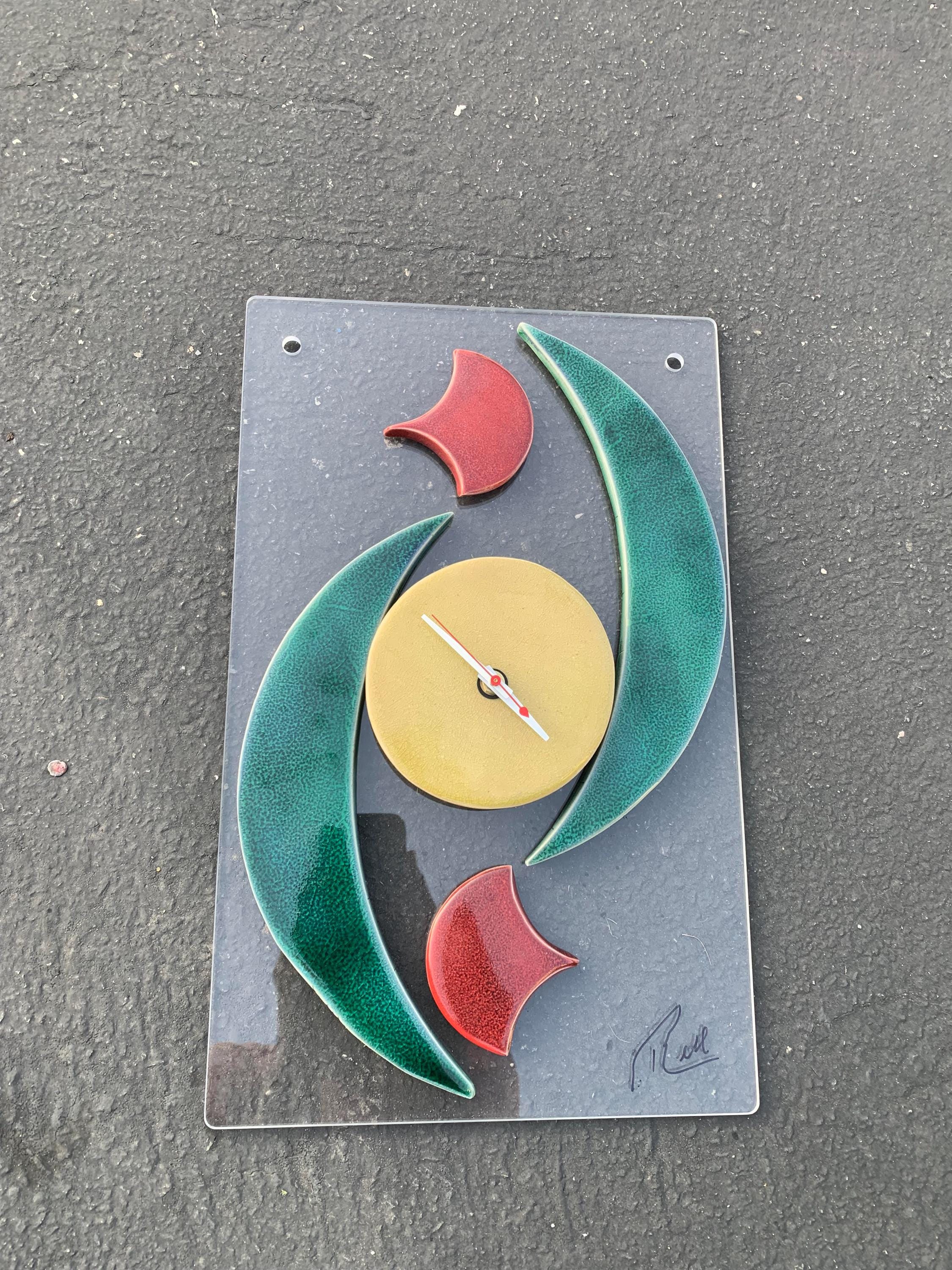 Abstract Clay Wall Clock, Green and Red Ceramic Sculpture - Etsy