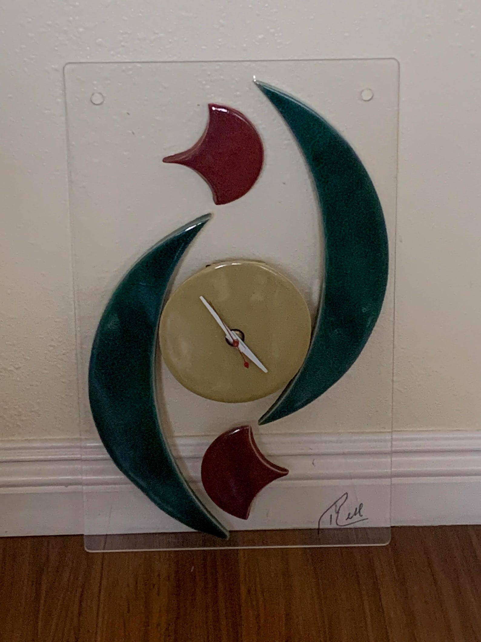 Abstract Clay Wall Clock, Green and Red Ceramic Sculpture - Etsy