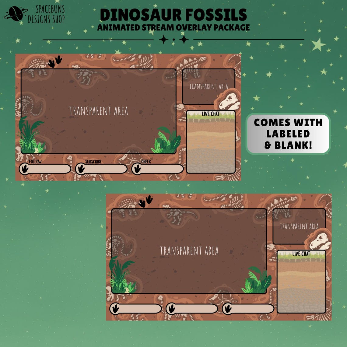 Animated Dinosaur Fossil Stream Package, Paleontology Twitch Overlay ...