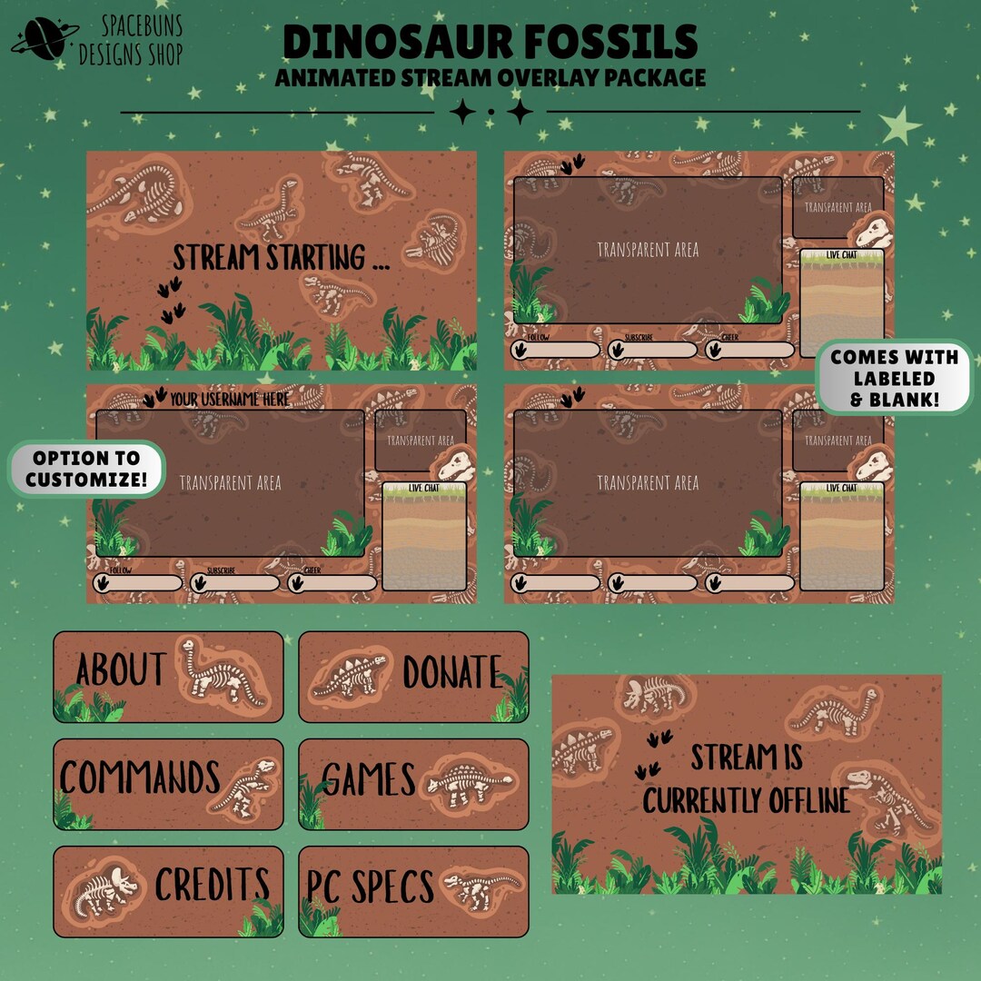 Animated Dinosaur Fossil Stream Package, Paleontology Twitch Overlay ...