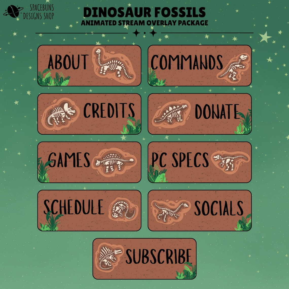 Animated Dinosaur Fossil Stream Package, Paleontology Twitch Overlay ...