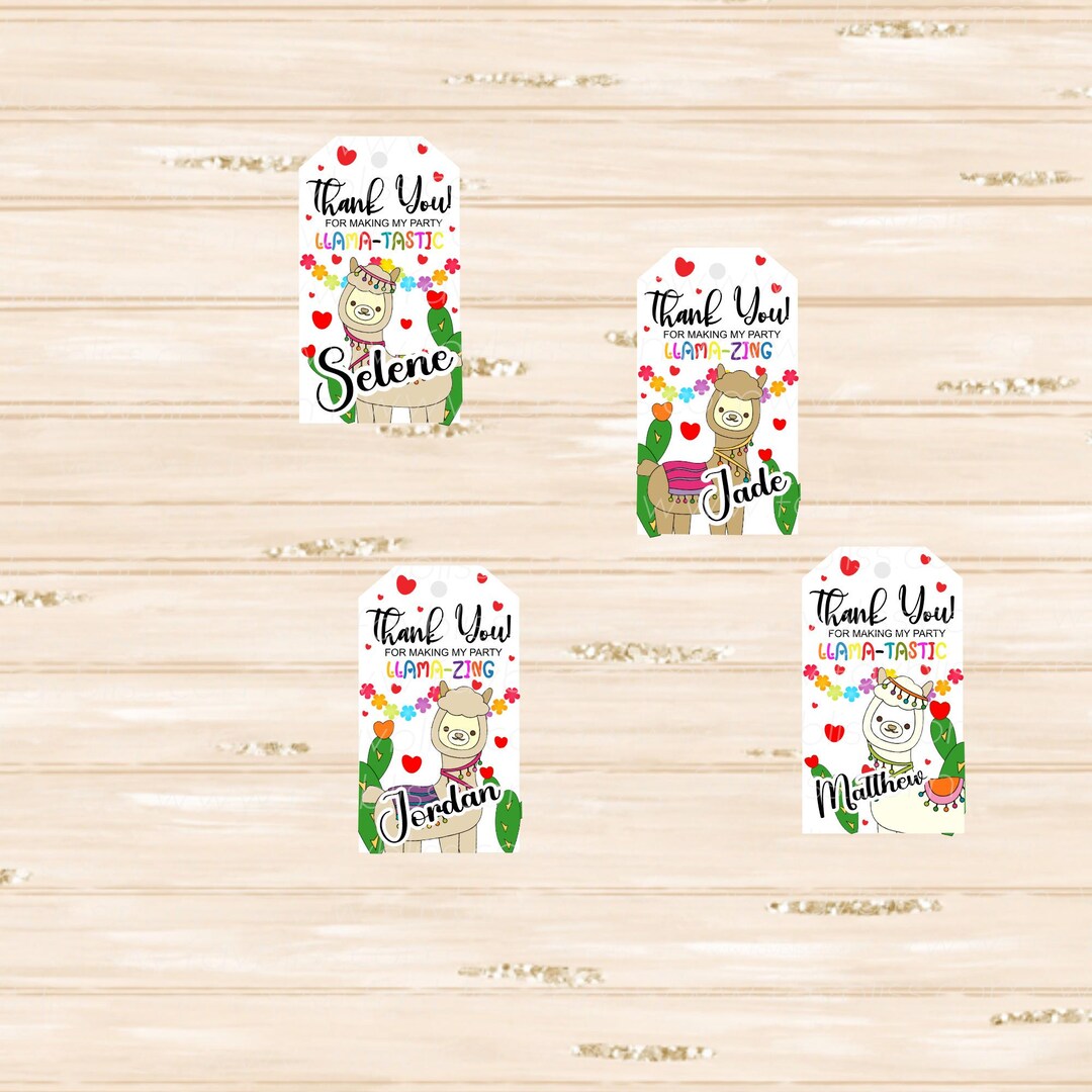 Personalised Llama Gift Tags, Thank You Cards for Birthday, Cupcake ...