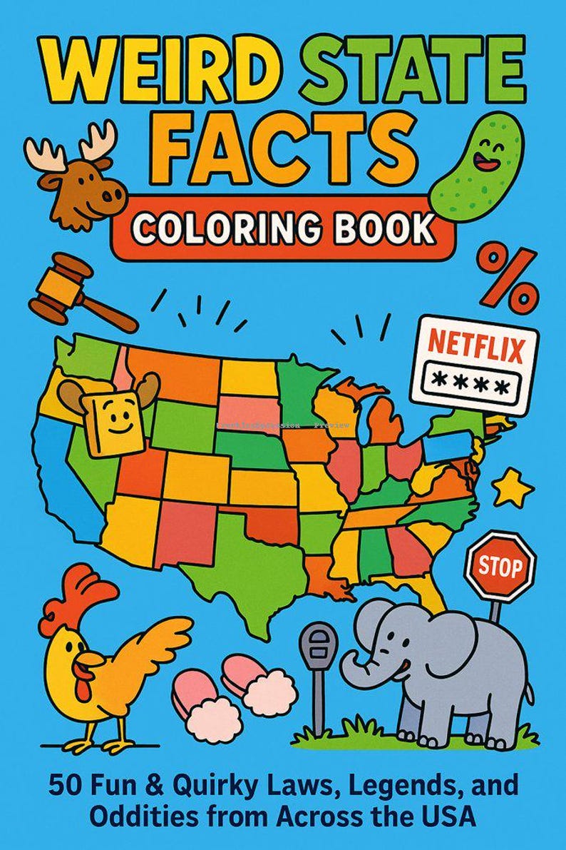 Weird State Facts Coloring Book | 50 Funny Laws | Printable PDF - Etsy