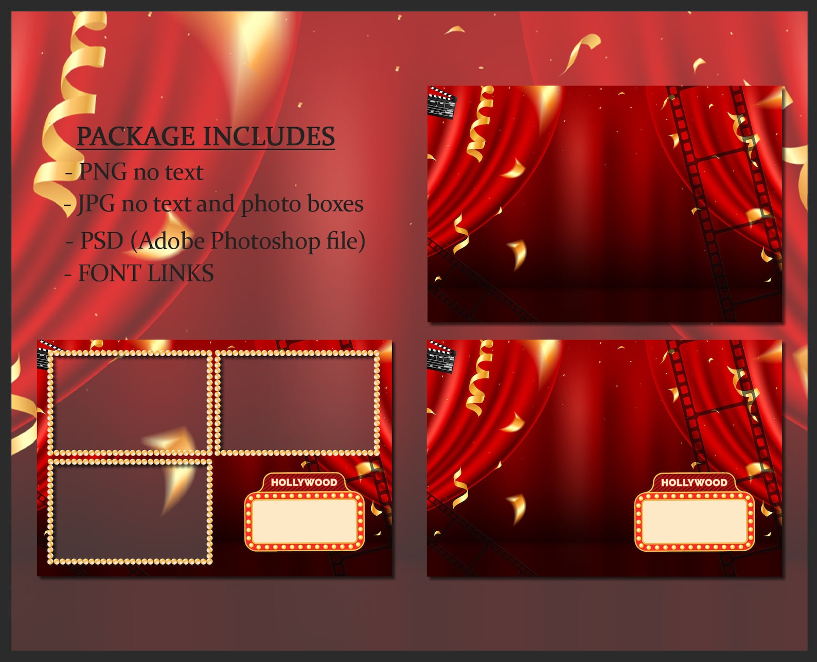 Hollywood Movie Night Photo Booth Template 4x6 | Editable Red Carpet ...