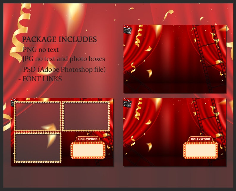 Hollywood Movie Night Photo Booth Template 4x6 | Editable Red Carpet ...
