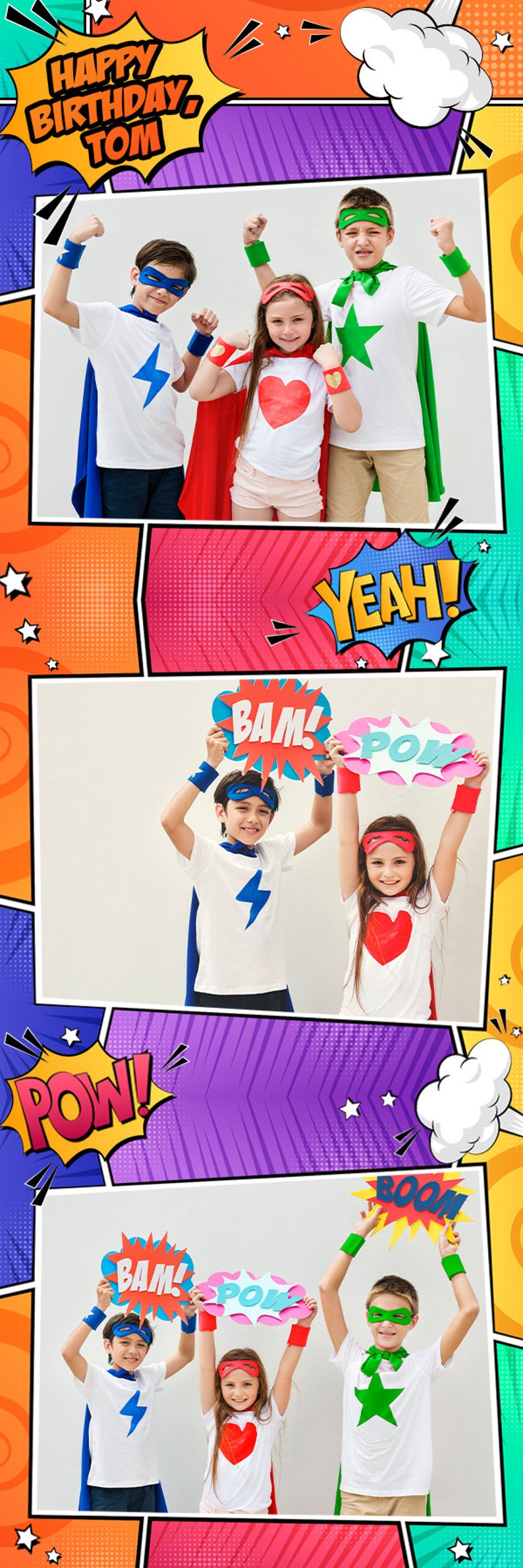 Comic Photo Booth Template 2x6 | Birthday Party Kids Superhero Theme ...