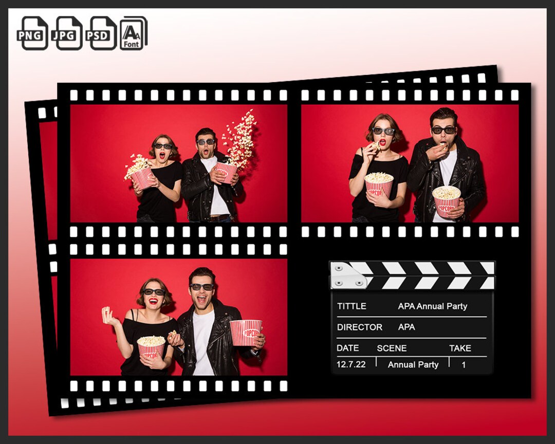 Movie Night Photo Booth Template 4x6 | Editable Film Strip Overlay PSD ...