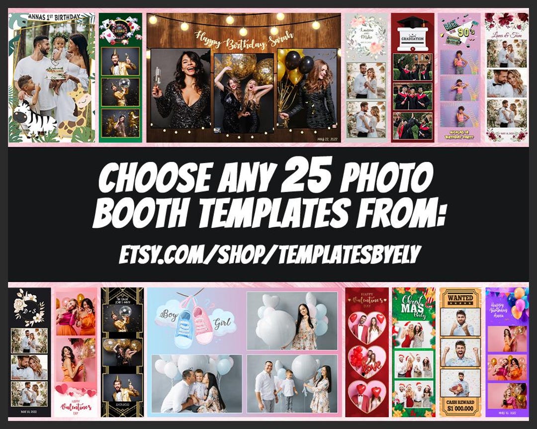 Photo Booth Template Bundle - Choose 25 Designs 2x6 & 4x6 Photobooth ...