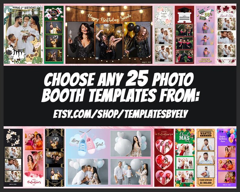 Photo Booth Template Bundle | Choose 25 Designs | 2x6 & 4x6 Photobooth ...