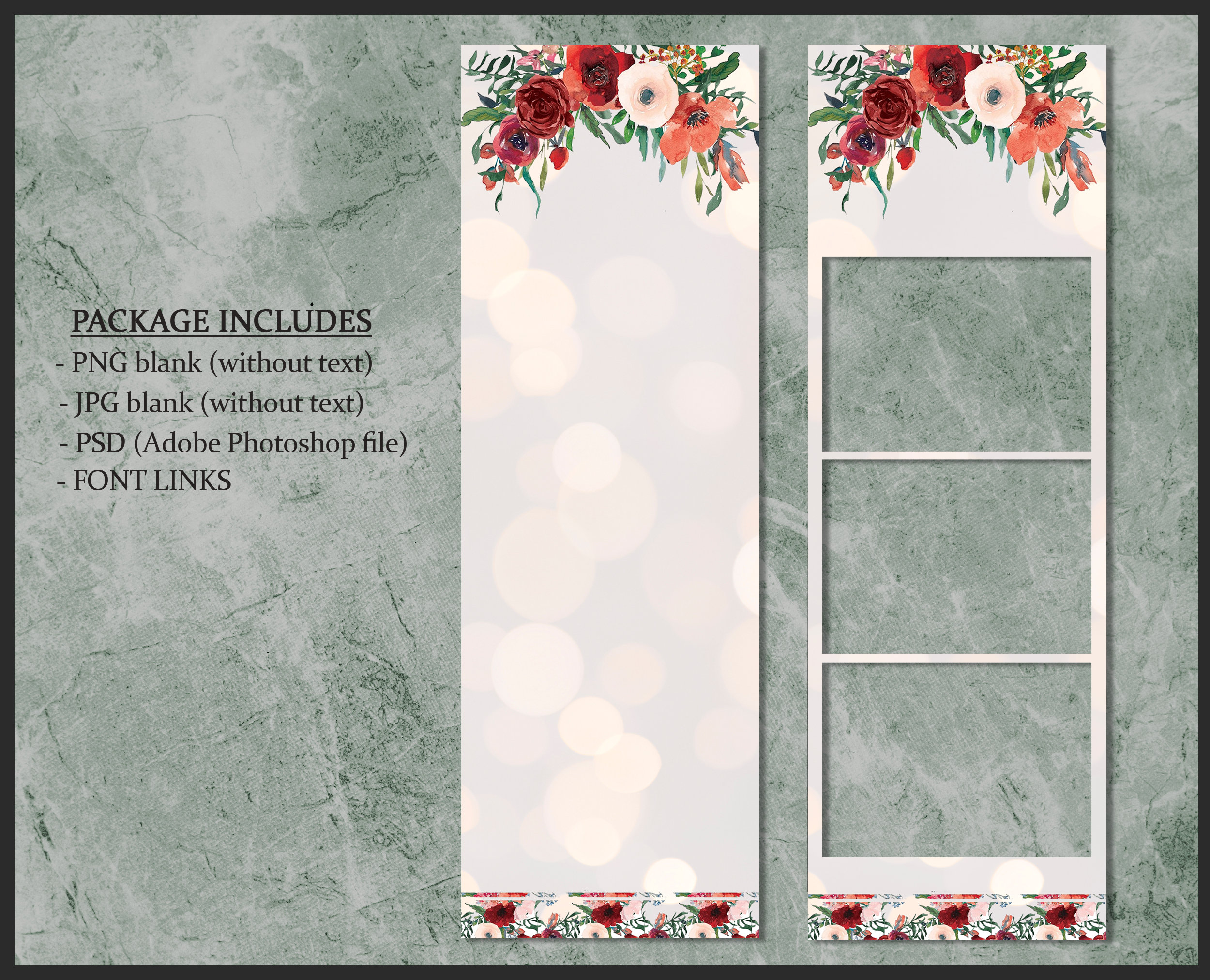 Wedding Photo Booth Template 2x6 | Elegant Floral Design for Photobooth ...