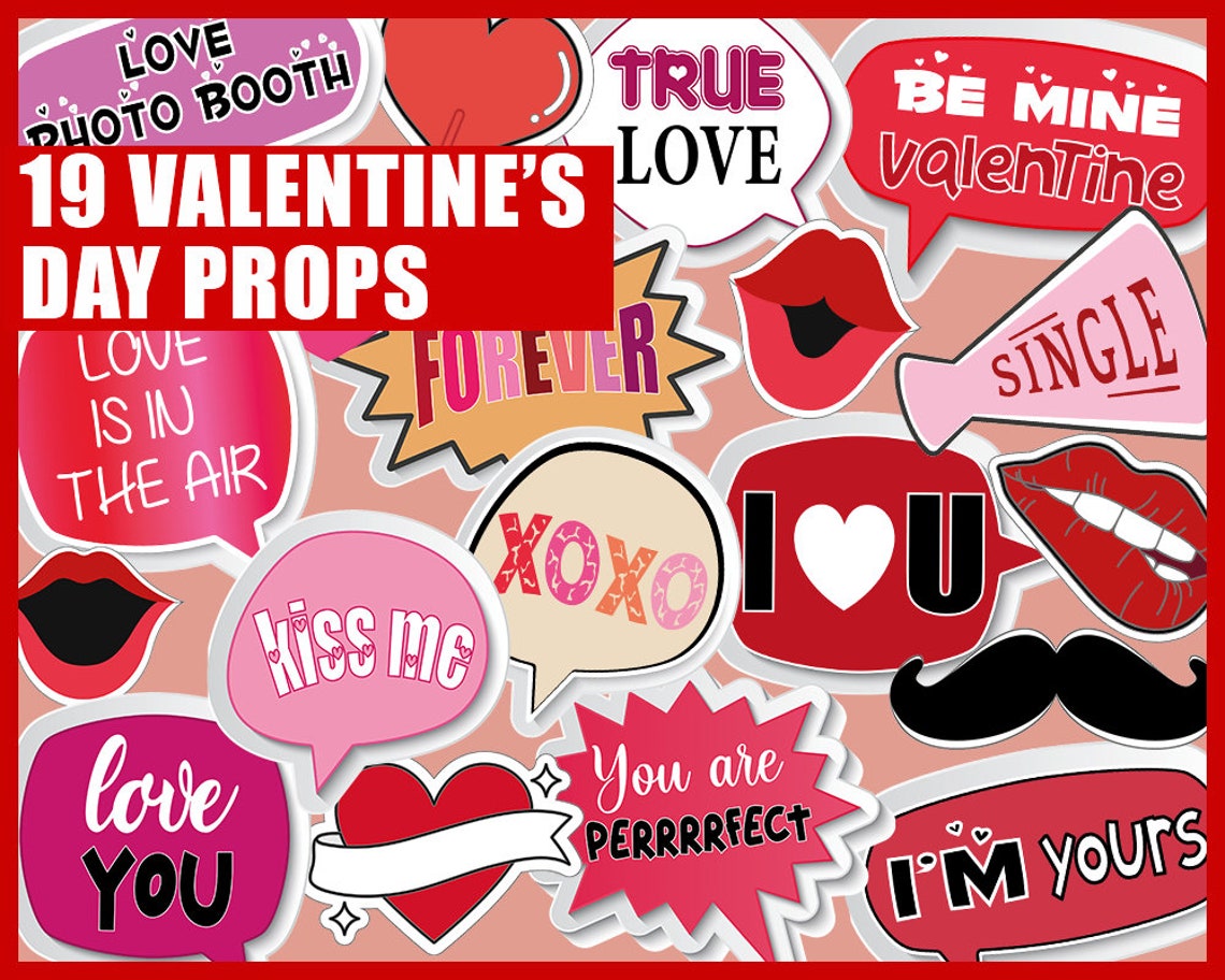Valentine's Day Printable Props, Valentines Love Photo Booth, Valentine ...