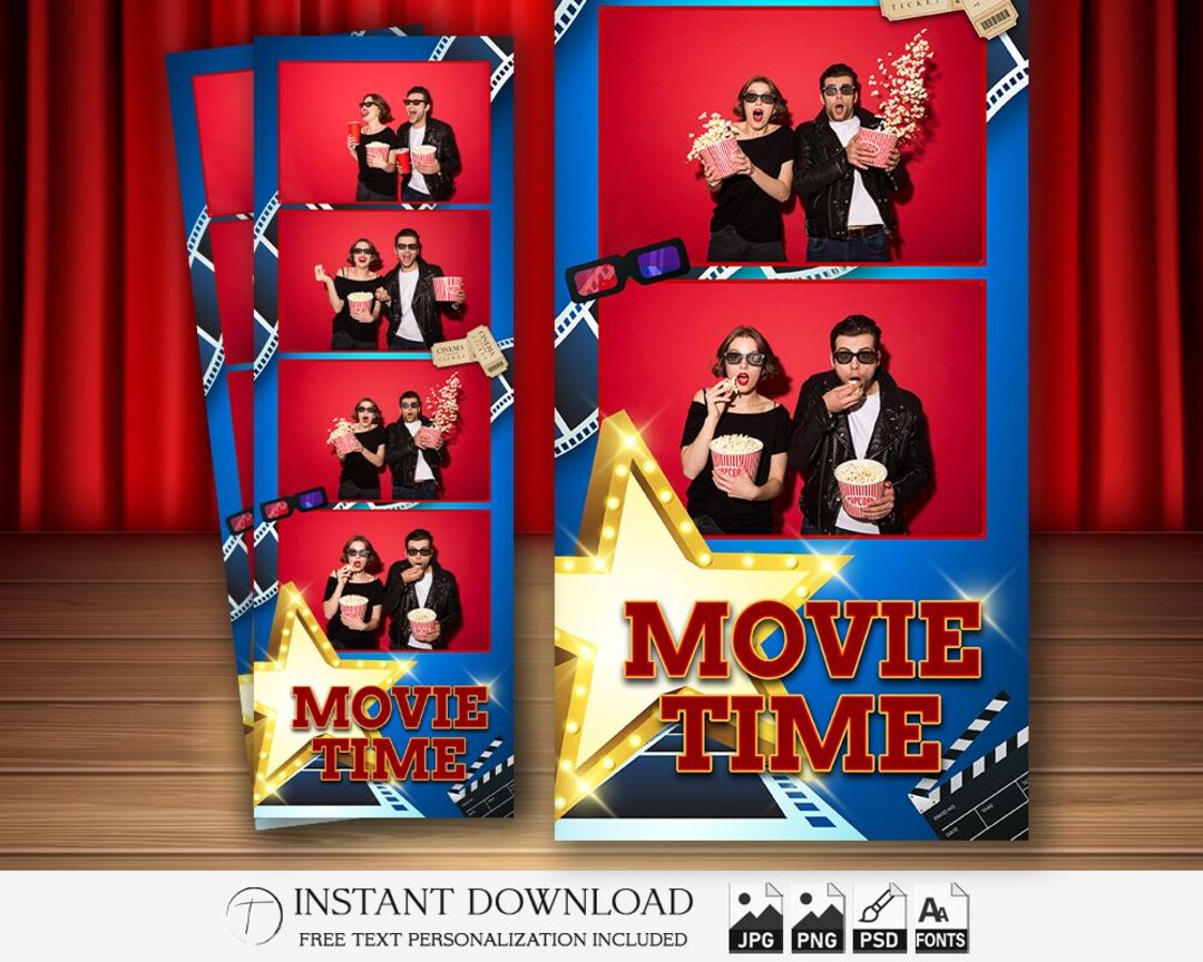 Movie Night Photo Booth Template 2x6 | Editable Film Strip Overlay PSD ...