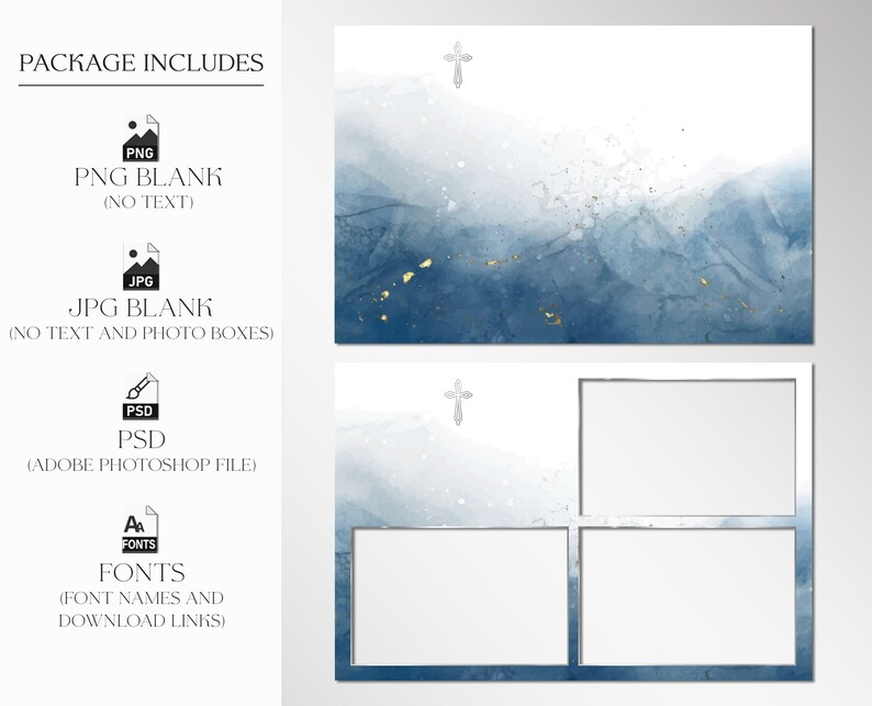 Confirmation Photobooth Template 4x6 | Elegant Blue Marble Gold Cross ...