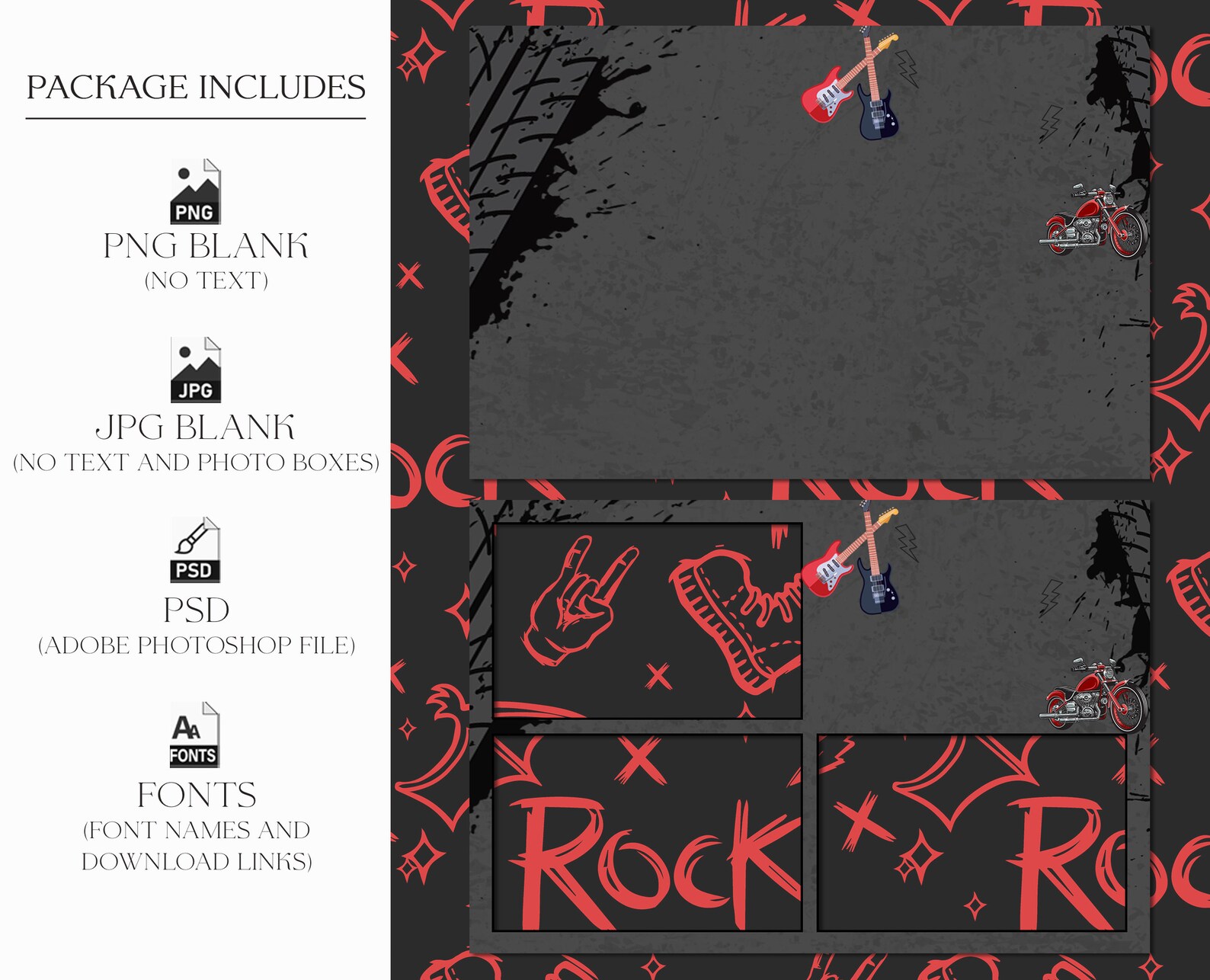 Rock and Roll Photo Booth Template 4x6 | Birthday Party Guitar ...