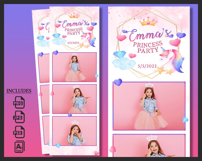 Princess Party Photo Booth Template, Photobooth Unicorn Birthday Frame ...